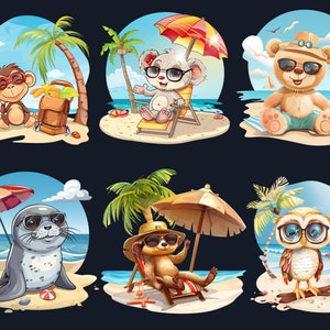 35 PNG Watercolor Cute Summer Animals Clipart, Tropical Summer Funny ...