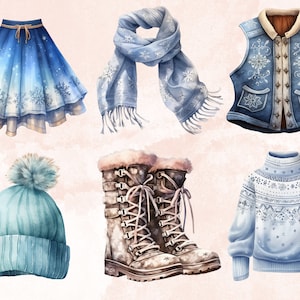60 PNG Watercolor Winter Clothes Clipart, Cozy Winter Fashion ...
