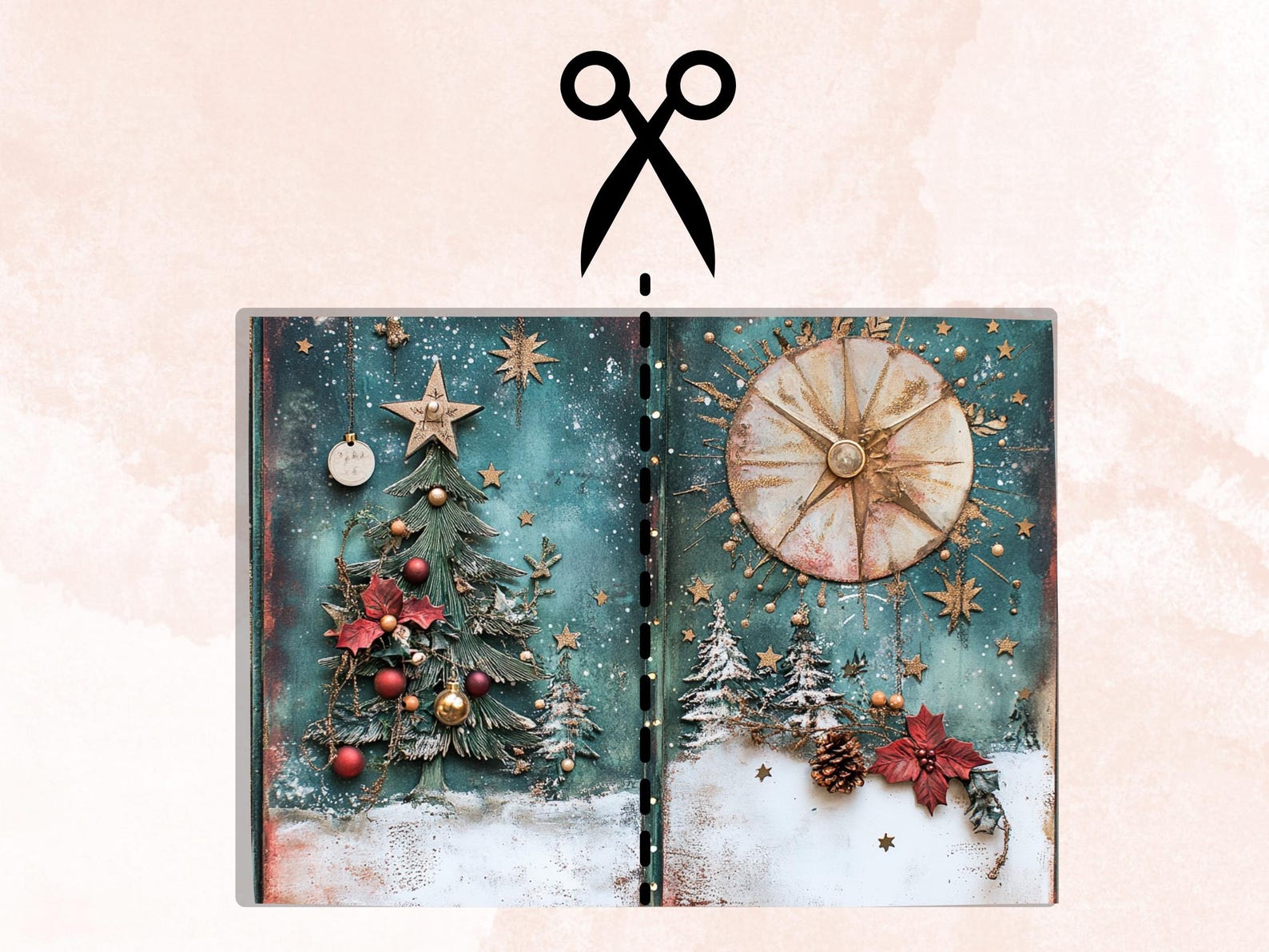 Celestial Christmas Junk Journal Kit, Starry Holly Noel Pages Ephemera ...