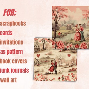 Printable Vintage Valentine's Day Digital Paper, Romantic Valentine ...