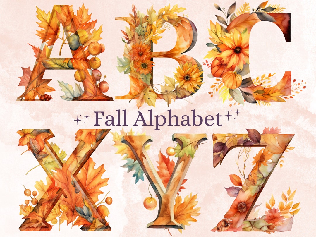 25 PNG Watercolor Fall Alphabet Clipart, Floral Autumn Letters ...