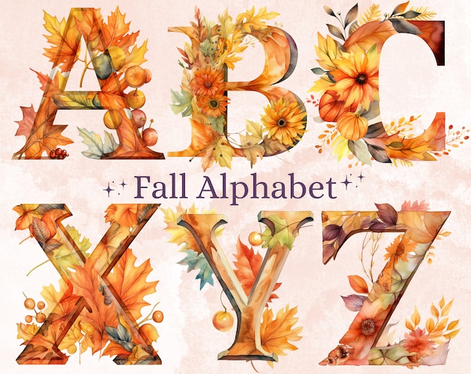 Fall Autumn Clipart Alphabet PNG, Watercolor Alphabet, Transparent PNG ...
