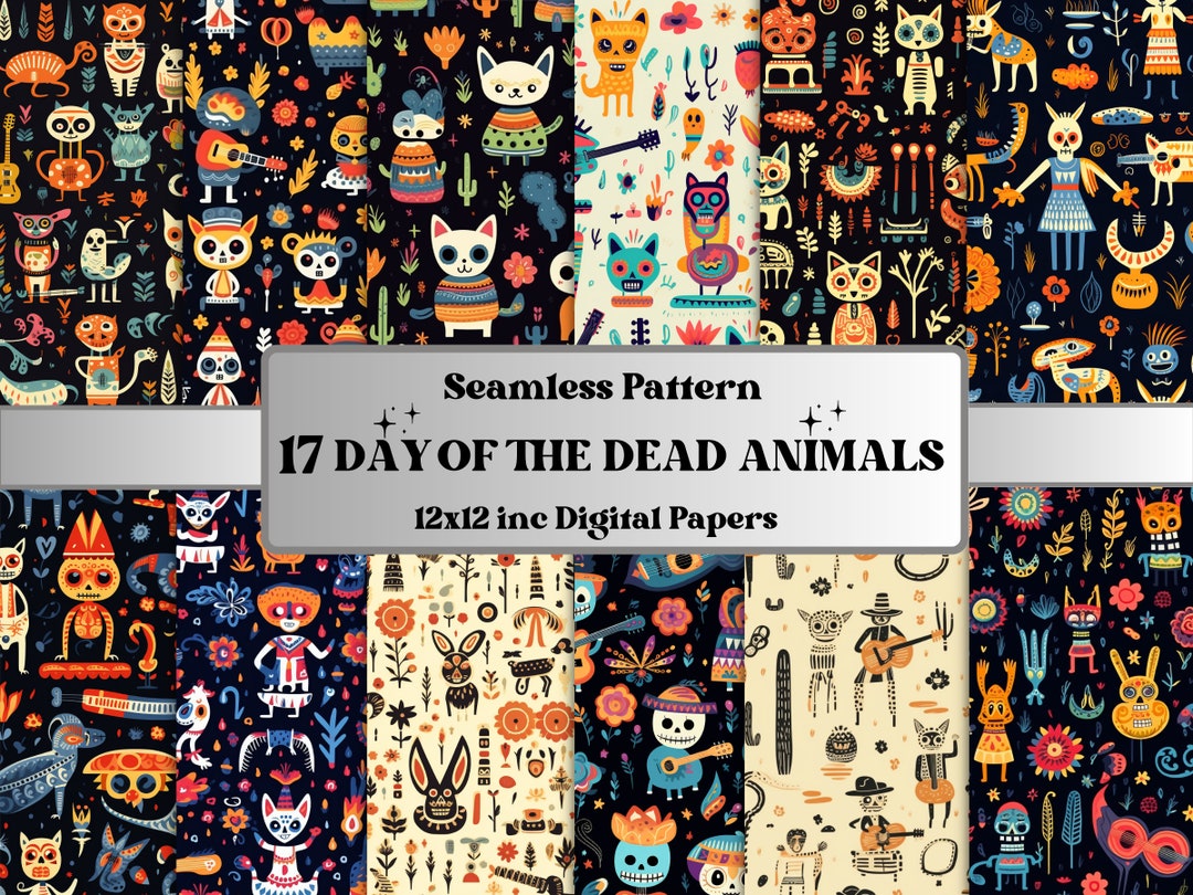 Seamless Day of the Dead Animals Digital Paper Pack, Dia De Los Muertos ...