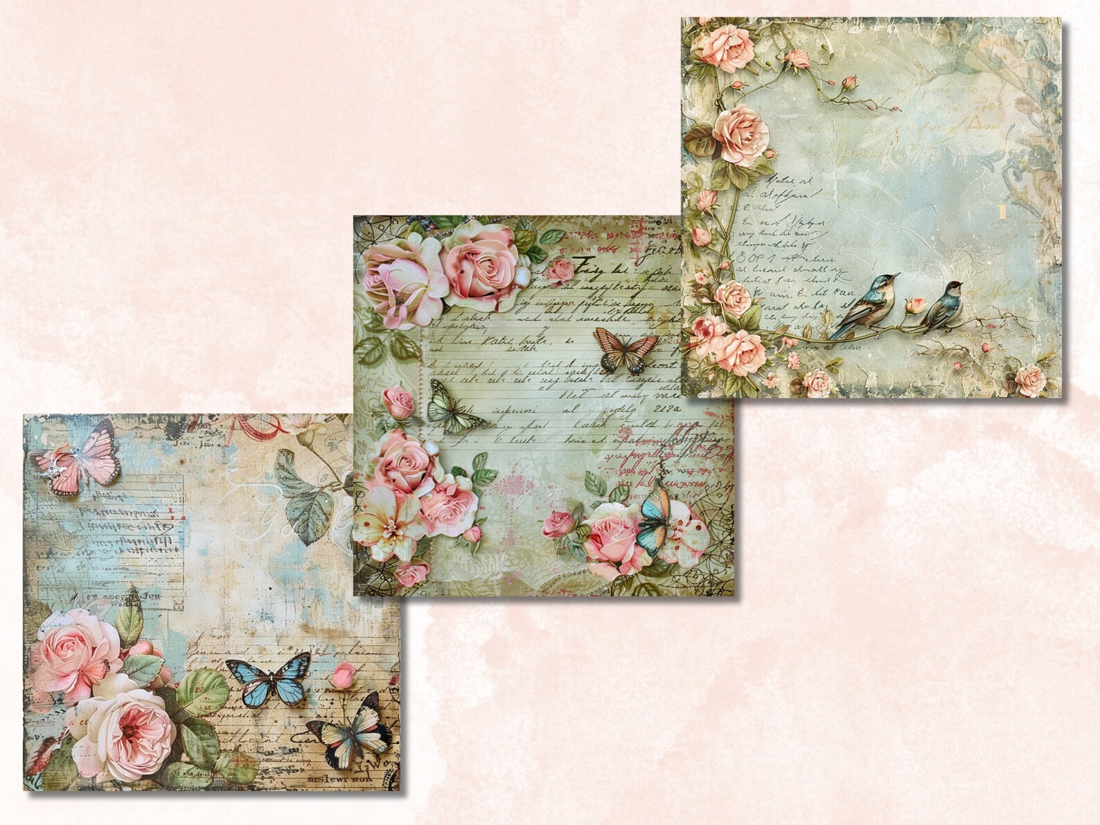 Spring Shabby Chic Digital Paper, Vintage Shabby Roses Junk Journal Kit ...