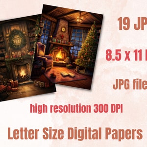 Printable Vintage Christmas Interior Digital Paper, Christmas Holiday ...