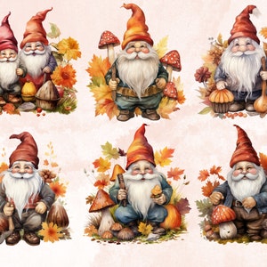 30 PNG Watercolor Fall Gnomes Clipart, Rustic Autumn Garden Gnome ...