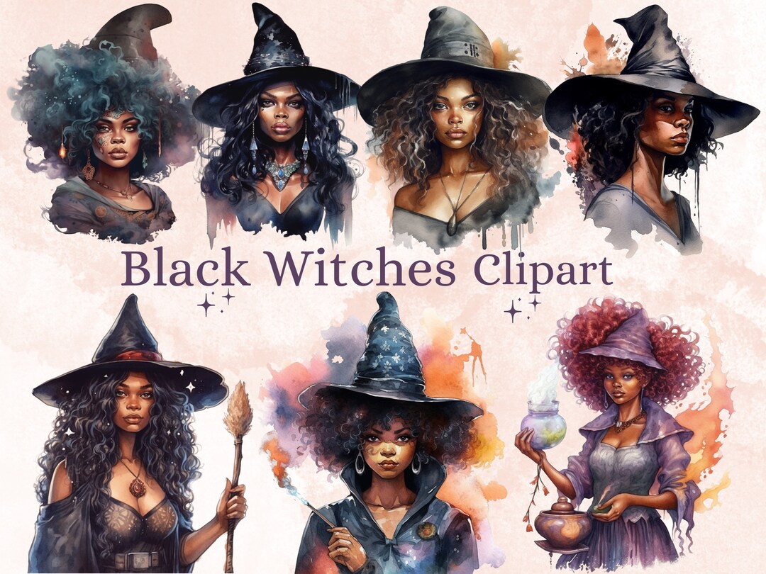 25 PNG Watercolor Black Girl Witches Clipart, Witchcraft Clip Art, Afro ...