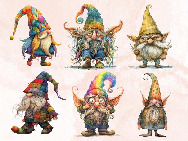 50 PNG Watercolor Whimsical Gnomes Clipart, Funny Quirky Gnome ...
