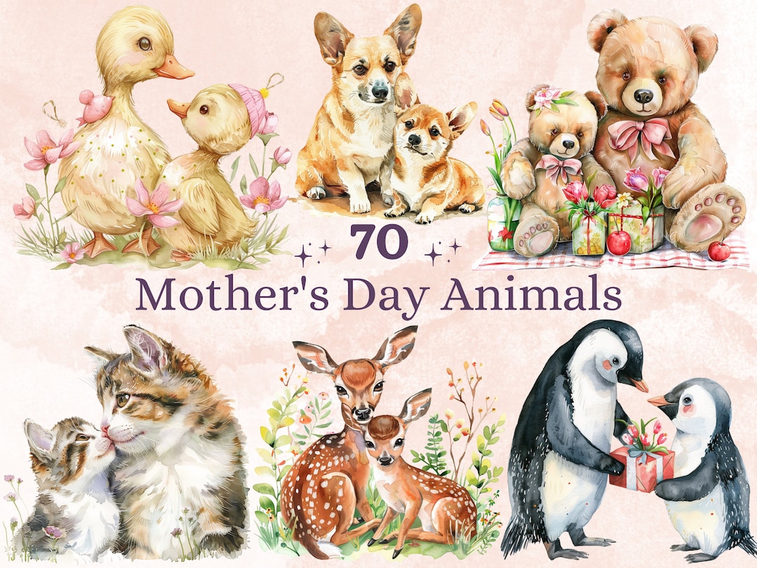 70 PNG Watercolor Mother's Day Animals Clipart, Cute Mothers Day ...