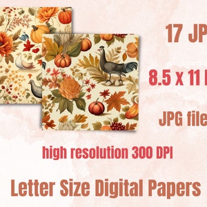 Printable Vintage Thanksgiving Digital Paper, Rustic Autumn, Fall ...