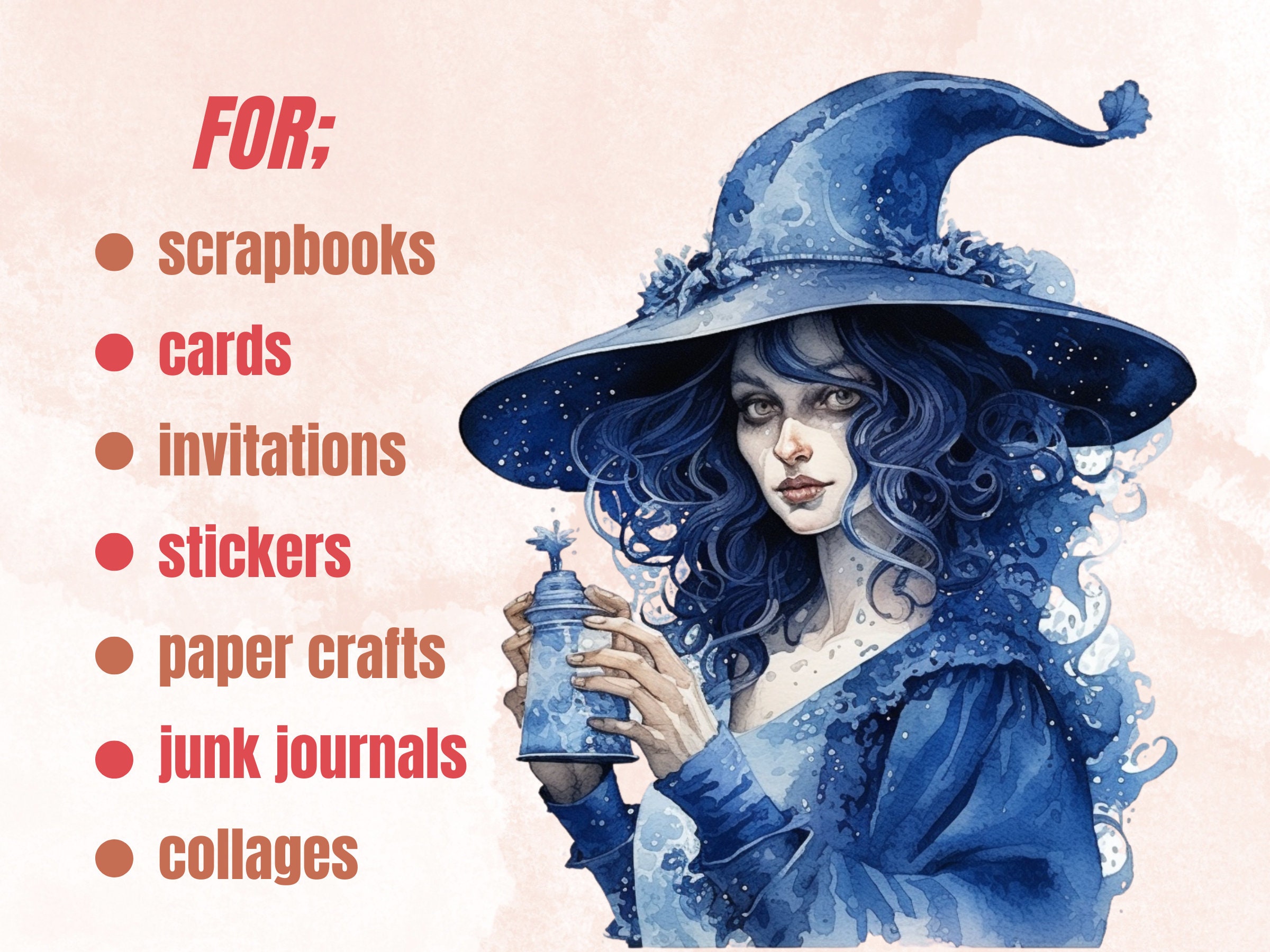 40 PNG Watercolour Delft Blue Witch Clipart, Witchcraft Clip Art, Witch ...