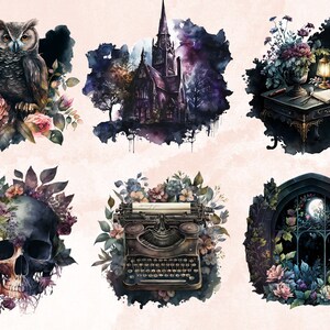 43 PNG Watercolor Fantasy Dark Academia Clipart, Dark Gothic Academy ...