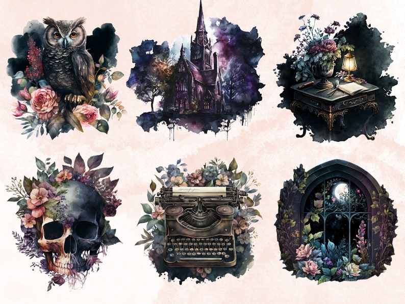 43 PNG Watercolor Fantasy Dark Academia Clipart, Dark Gothic Academy ...