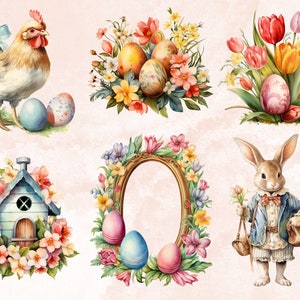 50 PNG Watercolor Vintage Easter Bundle Clipart, Retro Easter Egg ...