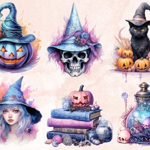 40 PNG Watercolour Pastel Halloween Bundle Clipart, Cute Pink Halloween ...