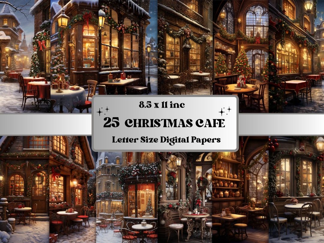 Printable Christmas Cafe Digital Paper, Cozy Christmas Ephemera, Xmas ...