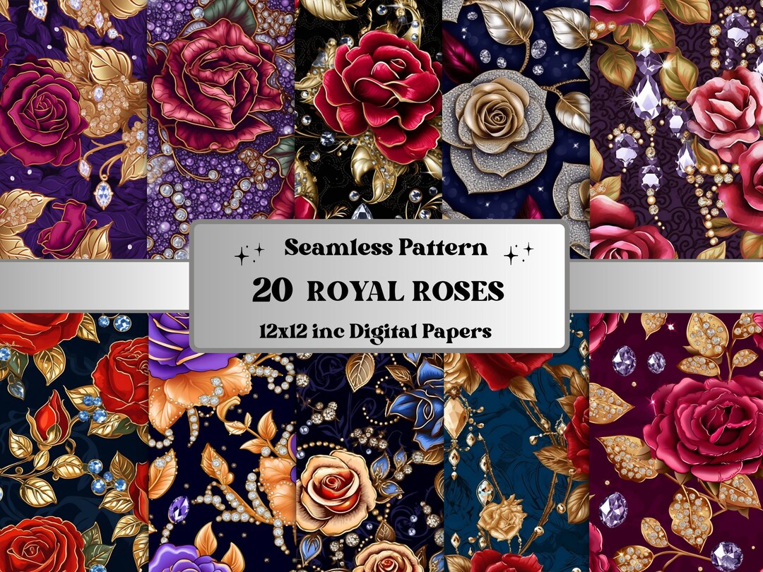 Seamless Royal Roses Digital Paper, Jewelled Roses Seamless Pattern ...