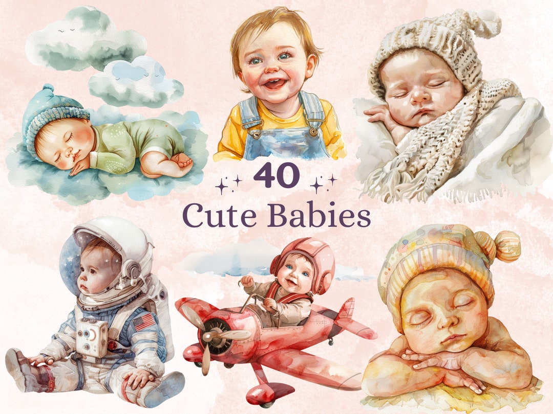 40 PNG Watercolor Cute Babies Clipart, Cute Baby Shower Party ...