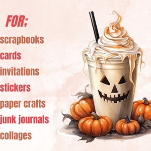 50 PNG Watercolour Halloween Drink Clipart, Pumpkin Spice Latte ...