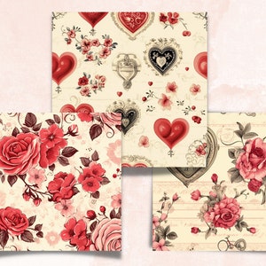 Seamless Vintage Valentine's Day Digital Paper, Romantic Valentine Love ...