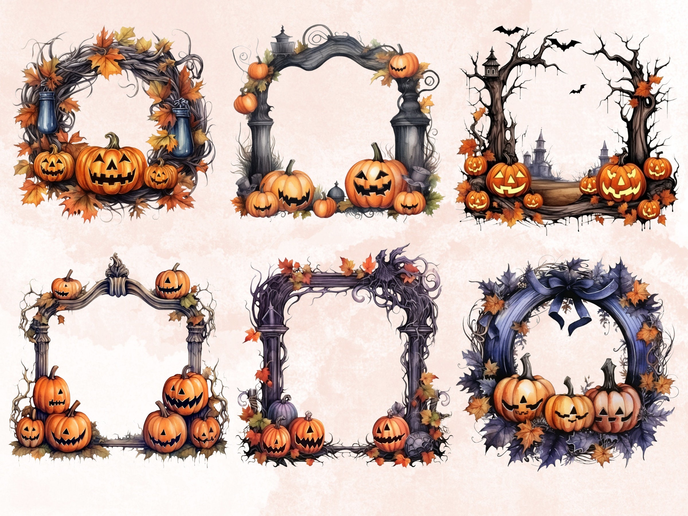 40 PNG Watercolor Halloween Frames Clipart, Halloween Wreaths ...