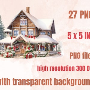 27 PNG Watercolor Christmas House Clipart, Merry Christmas Cottage ...