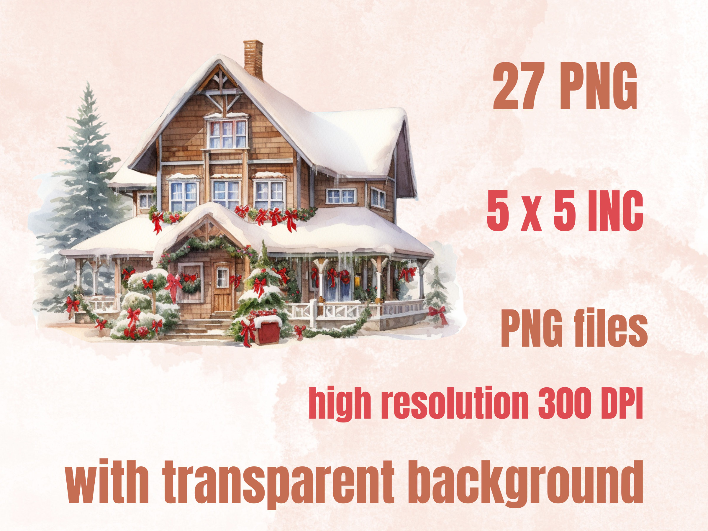 27 PNG Watercolor Christmas House Clipart, Merry Christmas Cottage ...