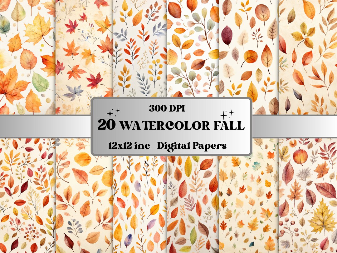 Printable Watercolor Fall Paper, Rustic Autumn Ephemera, Watercolor ...