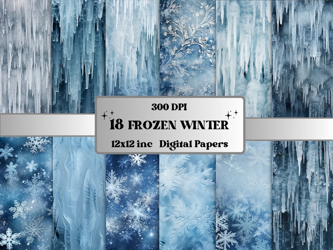 Printable Frozen Winter Digital Paper, Freezing Snowfall Ephemera ...