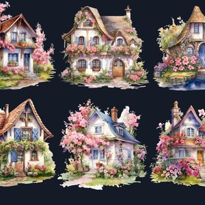 35 PNG Watercolor Spring Houses Clipart, Floral Spring House ...