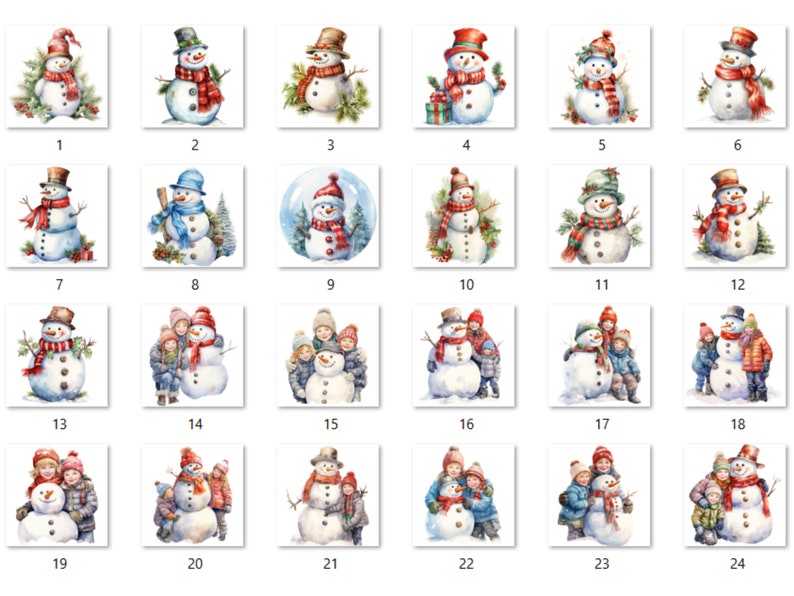 24 PNG Watercolour Christmas Snowman Clipart, Merry Christmas Kids Snow ...