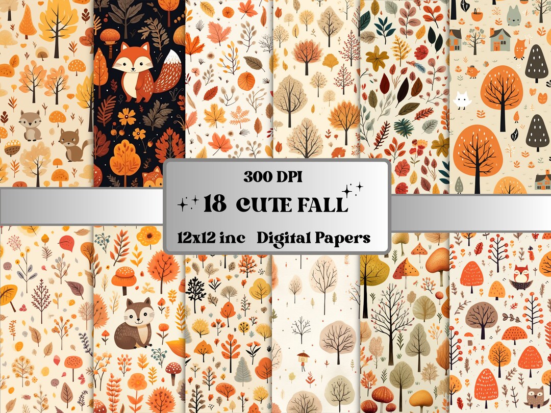 Printable Cute Fall Paper, Kawaii Autumn Forest Ephemera, Rustic Cozy ...
