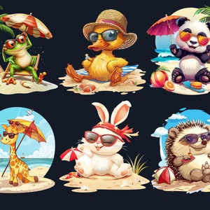 35 PNG Watercolor Cute Summer Animals Clipart, Tropical Summer Funny ...
