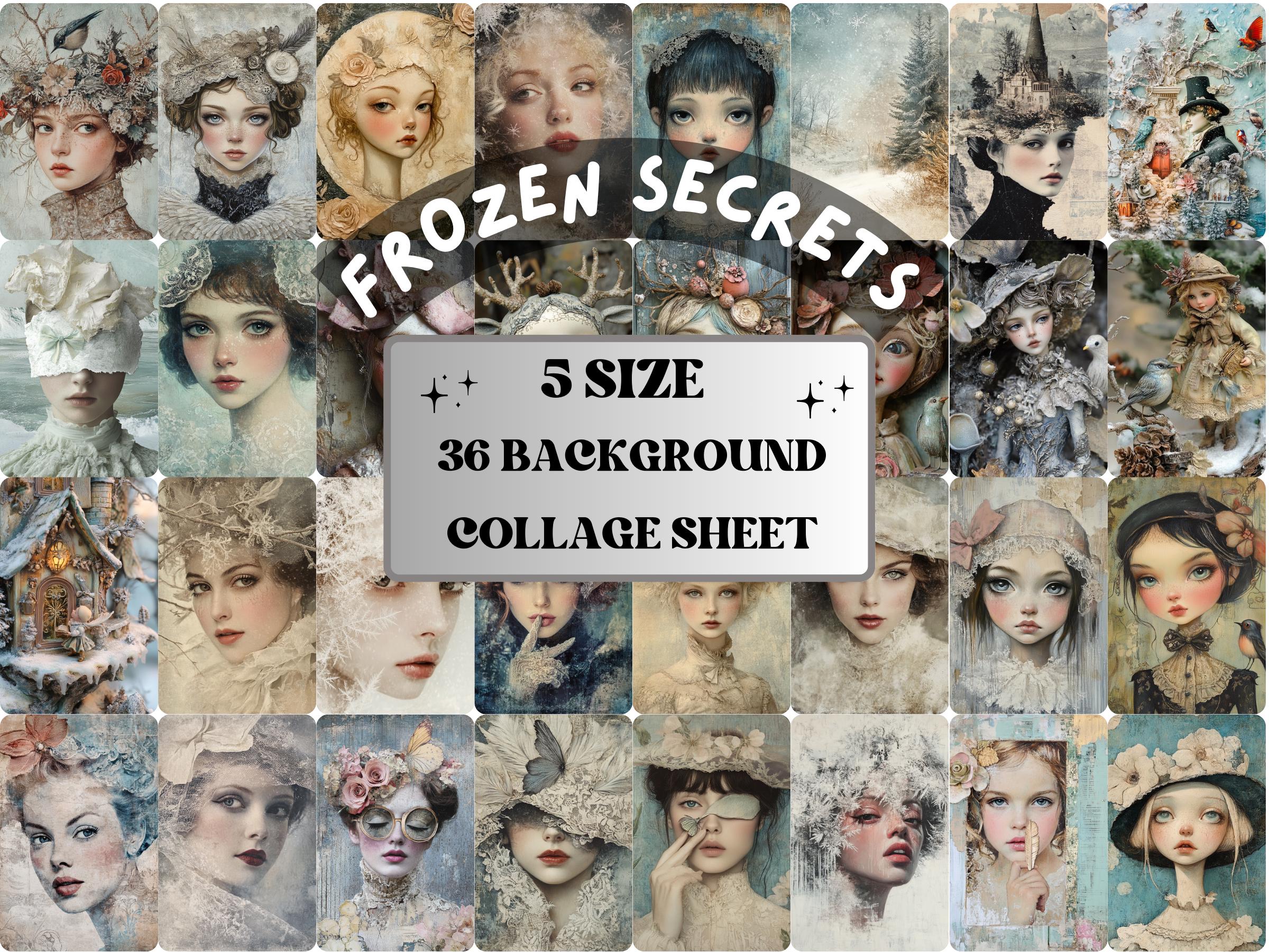 Whimsy Frozen Secrets Collage Paper, Surreal Winter Art Mixed Media ...