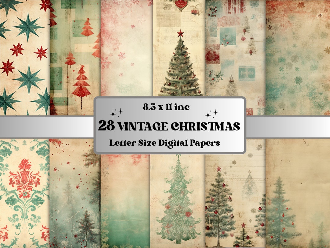 Printable Vintage Christmas Digital Paper, Retro Christmas Ephemera ...