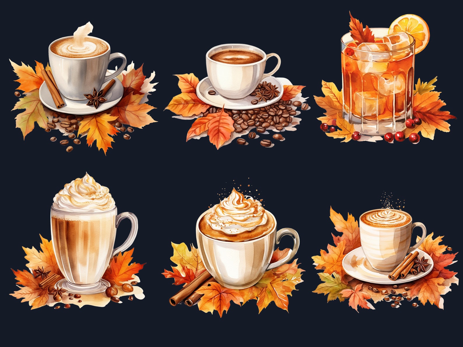 30 PNG Watercolor Fall Drink Clipart, Autumn Coffee Illustrations Clip ...