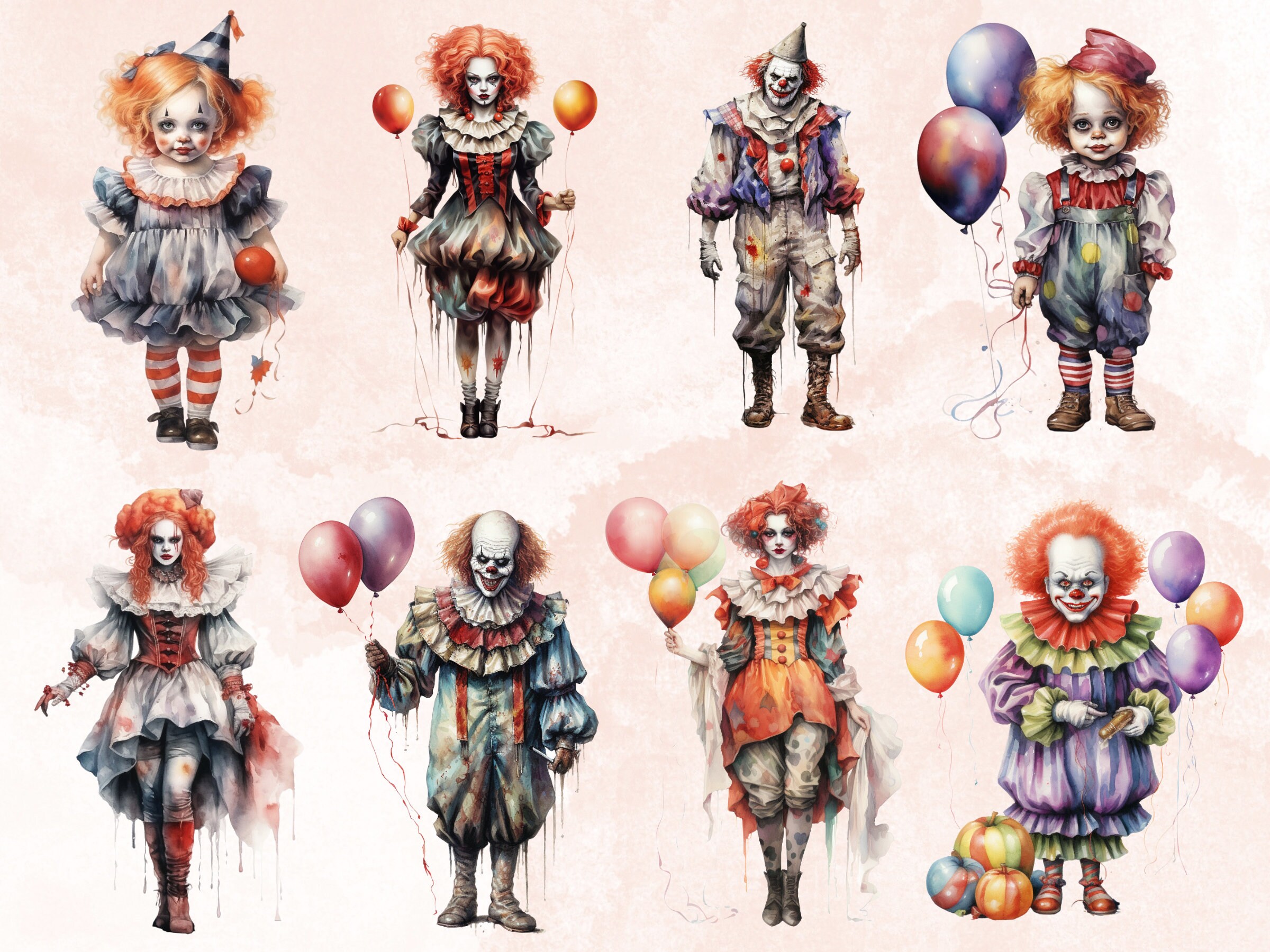 45 PNG Watercolor Halloween Clown Clipart, Horror Halloween Circus ...