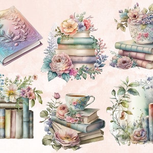 26 PNG Watercolour Pastel Books Clipart, Pastel Floral Book Clip Art ...
