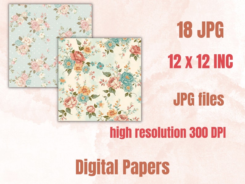 Vintage Shabby Chic Floral Digital Paper, Shabby Chic Flowers Paper ...