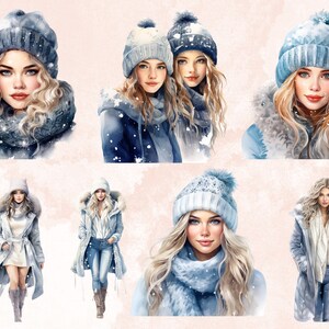 40 PNG Watercolor Winter Beauties Clipart, Cozy Winter Lady ...