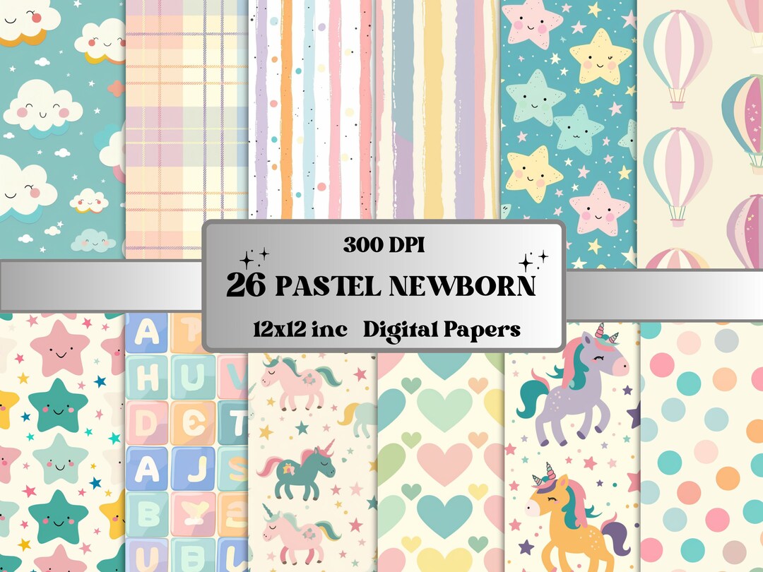 Printable Pastel Newborn Baby Paper, Pastel Baby Nursery Ephemera, Cute ...