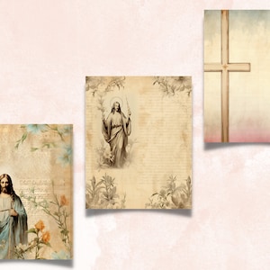 Printable Christian Easter Digital Paper, Cross Ephemera Collage ...