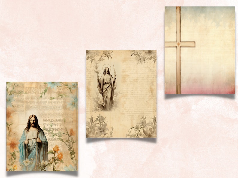 Printable Christian Easter Digital Paper, Cross Ephemera Collage ...