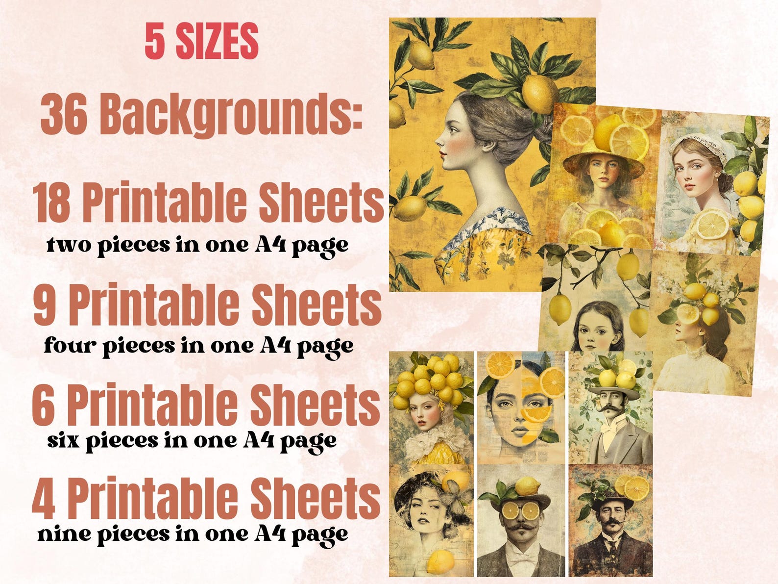 Whimsy Lemon Grove Collage Elements, Whimsical Lemon Fussy Cut, Surreal ...