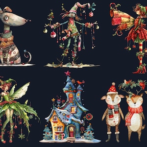 50 PNG Watercolor Quirky Christmas Bundle Clipart, Whimsical Christmas ...