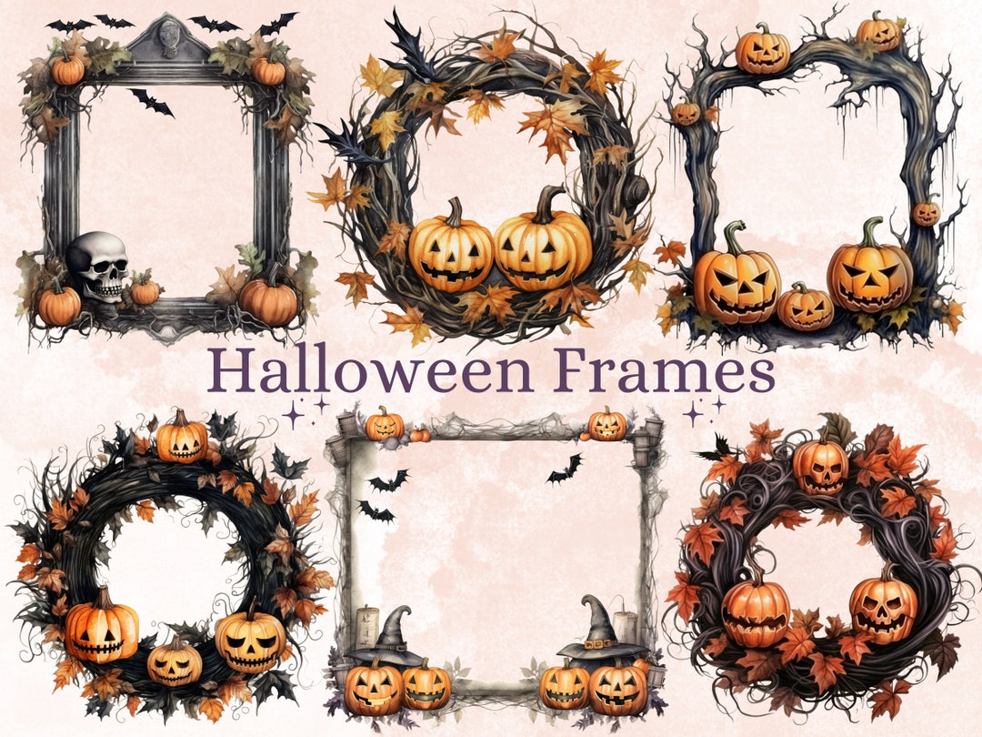 40 PNG Watercolor Halloween Frames Clipart, Halloween Wreaths ...