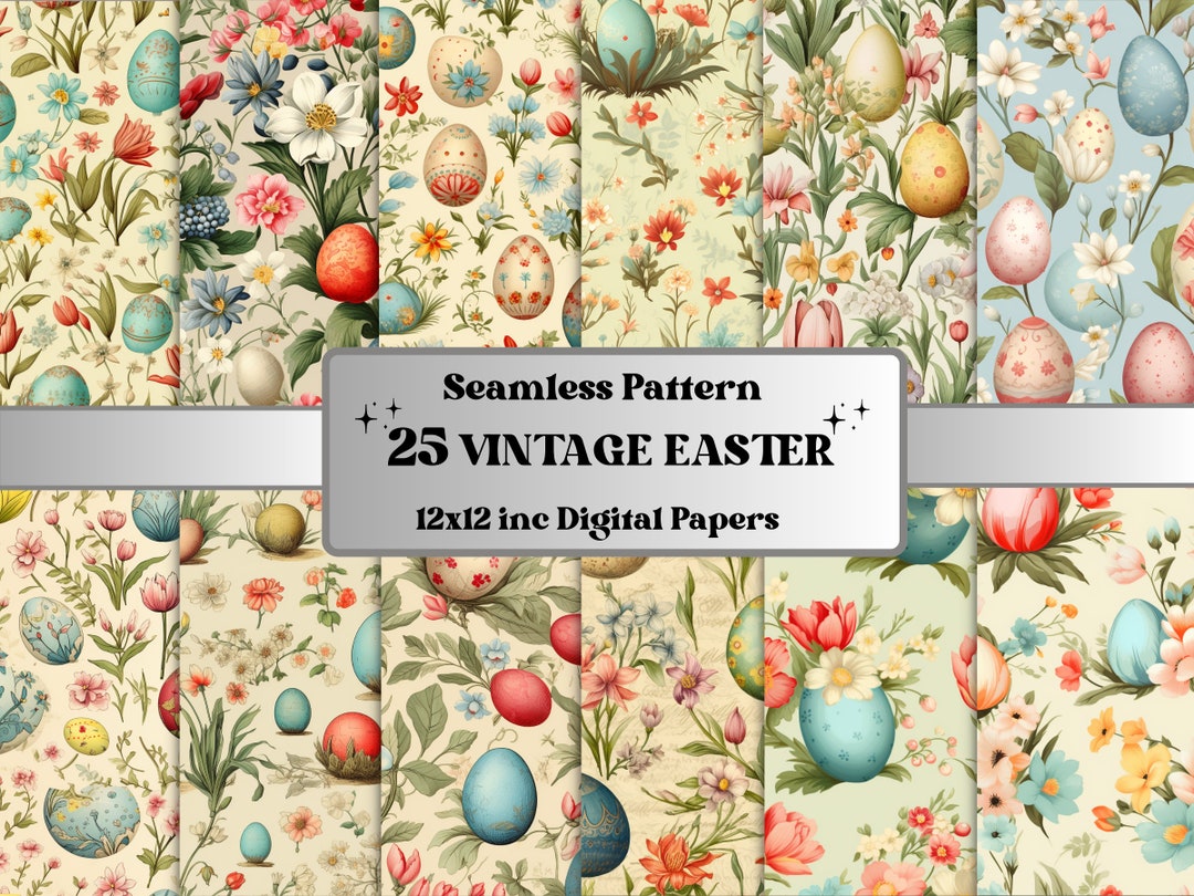 Seamless Vintage Easter Digital Paper, Retro Easter Bunny Seamless ...