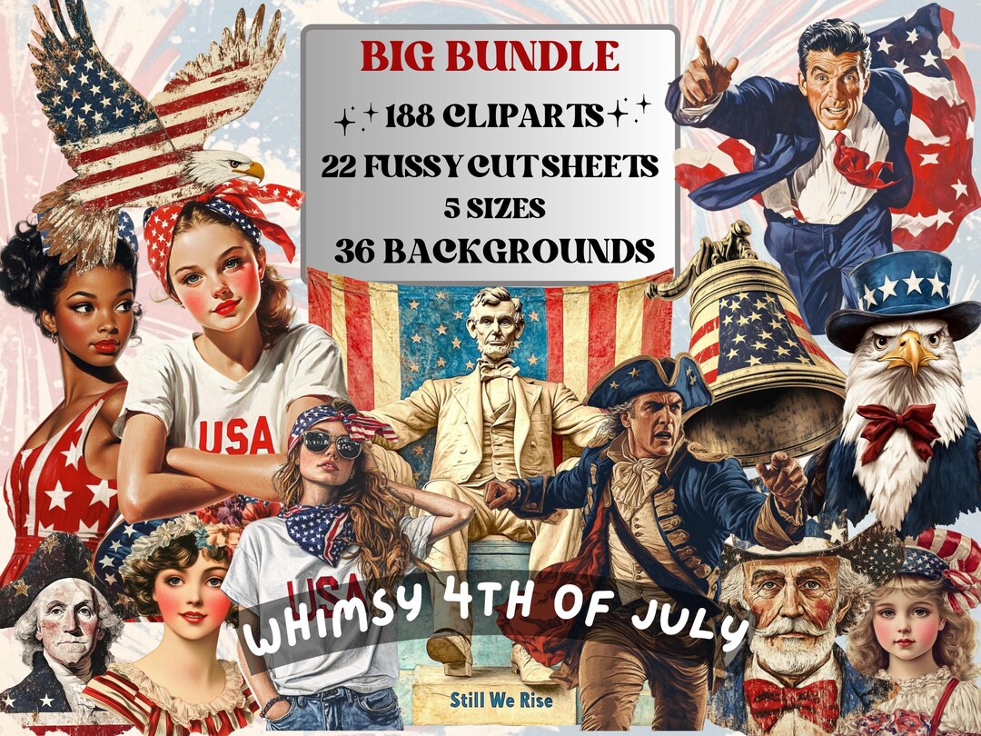 Whimsy 4th of July Collage Set, Independence Day USA Fussy Cut, Vintage ...