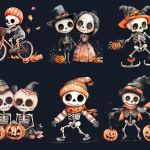 30 PNG Watercolor Cute Halloween Skeleton Clipart, Cute Creepy ...