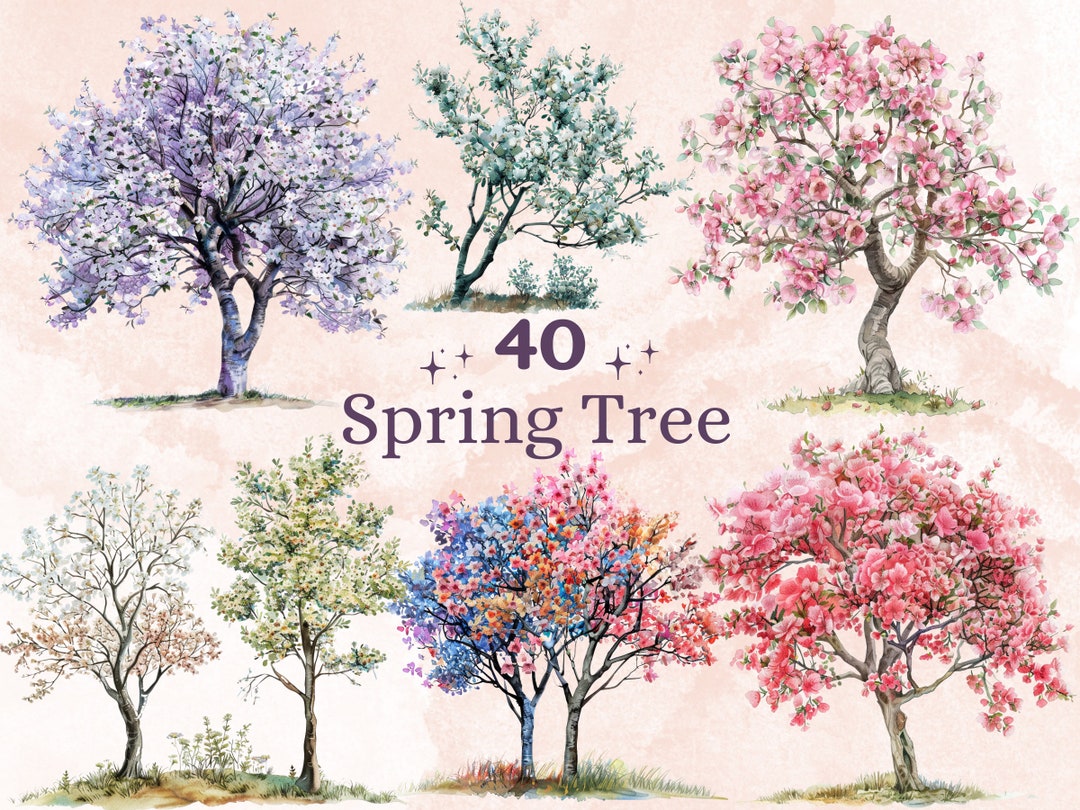 40 PNG Watercolor Spring Tree Clipart, Floral Spring Forest Tree ...